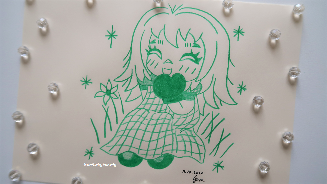 chibi sitting on grass drawing – Artist by Beauty